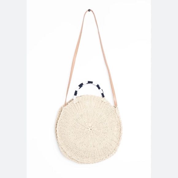 J. Crew | Bags | J Crew Woven Round Bag With Navy And White Wrapped ...